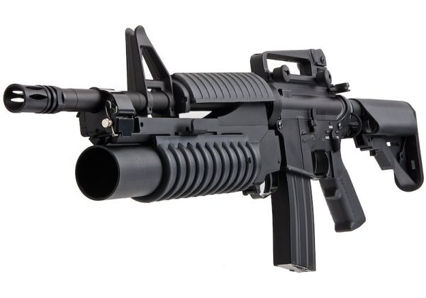 E&C M4 Airsoft AEG Rifle with M203 Grenade Launcher EC701 (QD 1.5 Gearbox, Blank Marking) - Black