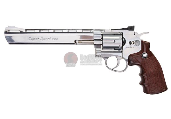 WinGun Airsoft Revolver CO2 703 (8 inch, Brown Grip, 6mm Version) - Silver